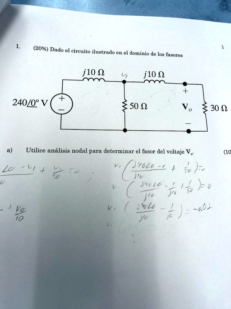 SOLVED: Given the illustrated circuit in the phasor domain: a) Use nodal analysis to determine ...