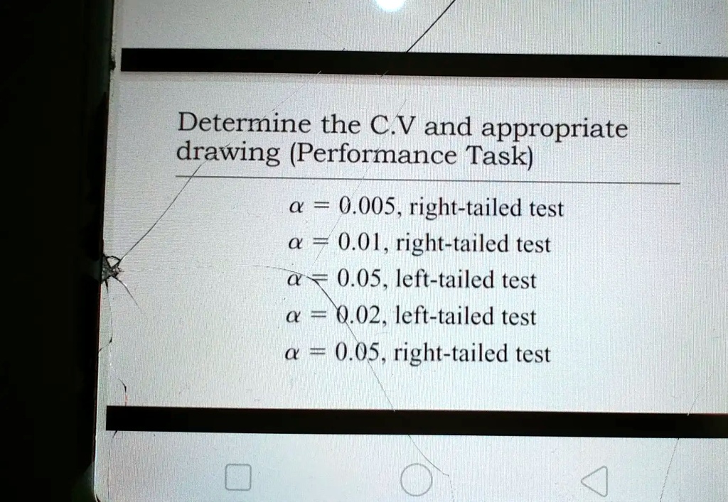 SOLVED: Determine the C.V and appropriate drawing (Performance Task) C ...
