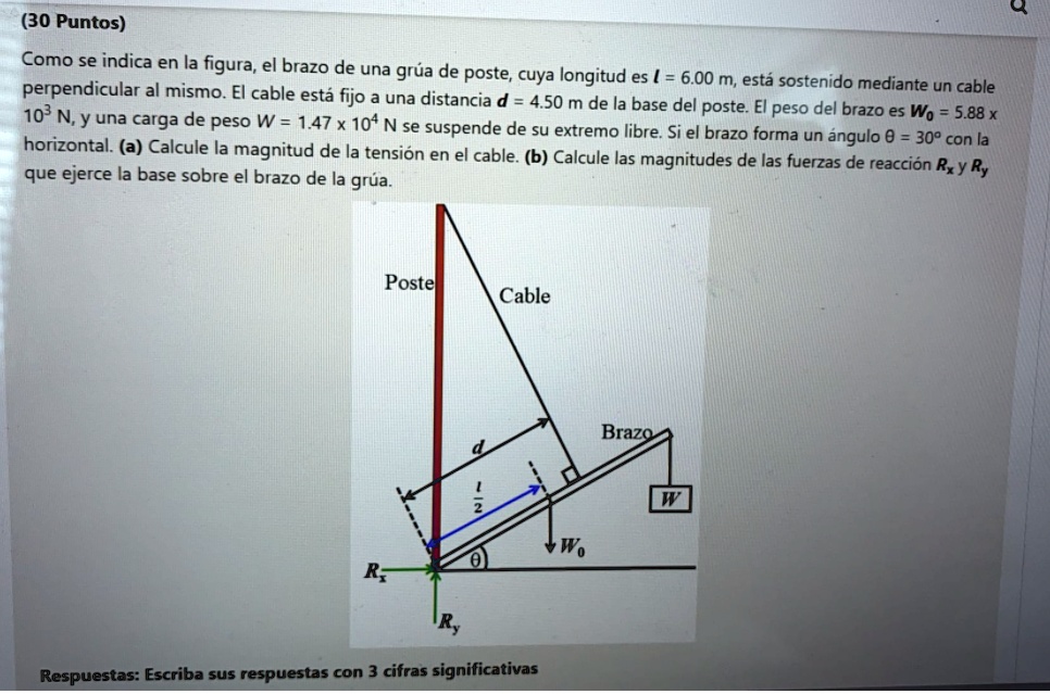 SOLVED: Como se indica en la figura, el brazo de una grÃºa es ...