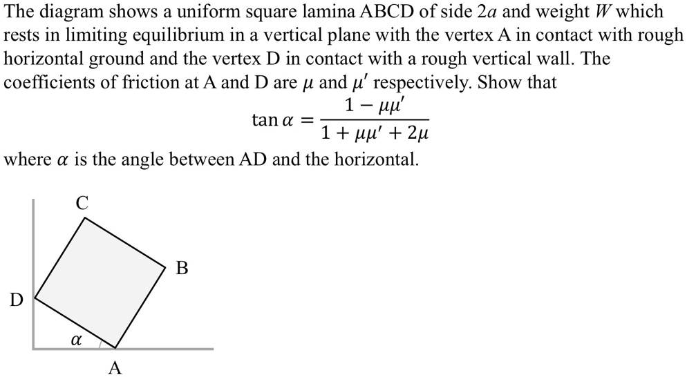 SOLVED: The diagram shows a uniform square lamina ABCD of side Za and ...