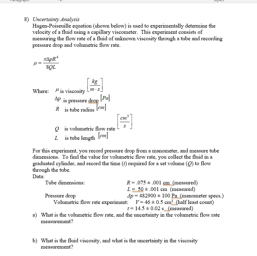 8 Uncertainty Analysis Hagen Poiseuille Equation shown Below Is Used 8 Uncertainty Analysis Hagen Poiseuille Equation shown Below Is Used