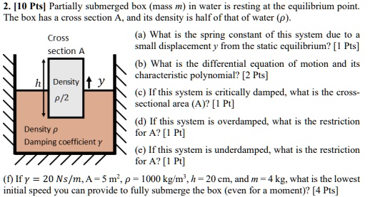 2. [10 Pts] Partially submerged box (mass m) in water is resting at the ...