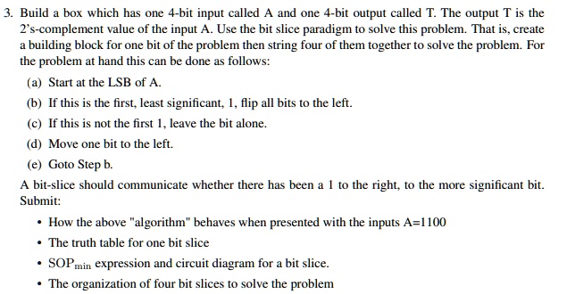 SOLVED: Build a box which has one 4-bit input called A and one 4-bit output called T. The output ...