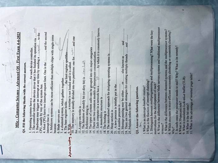 msc computer science advanced os first exam 4 4 2023 q1 fill the following blanks with the ...