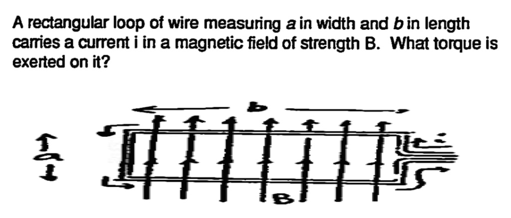 SOLVED: A rectangular loop of wire measuring a in width and b in length carries a current in a ...