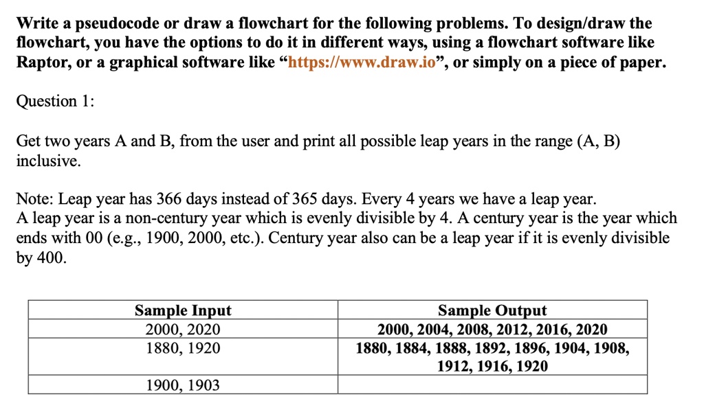 Solved Write A Pseudocode Or Draw A Flowchart For The Following Problem To Designdraw The