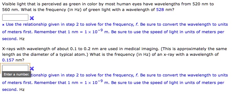 SOLVED: Visible light that is perceived a5 green in color by most human eyes have wavelengths ...