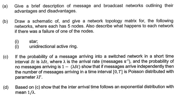 SOLVED: (a) Give a brief description of message and broadcast networks ...