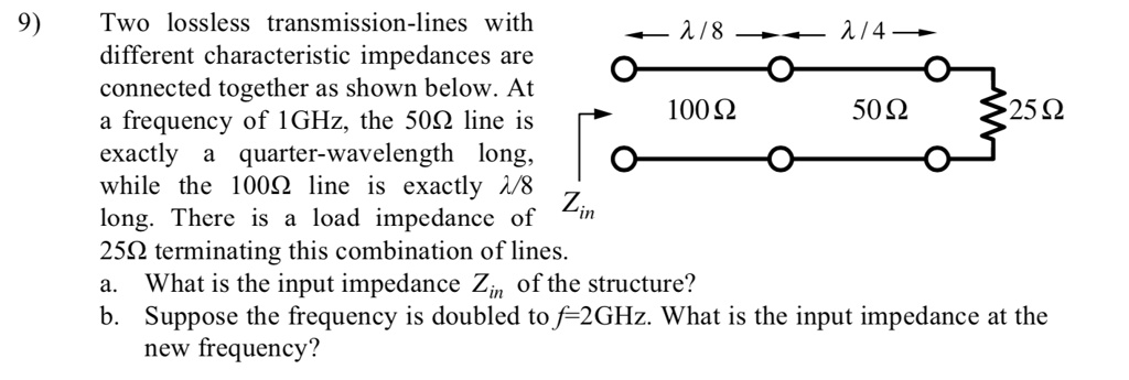 9) ?/8 ?/4- 100 ? 50? 25 ? Two lossless transmission-lines with ...