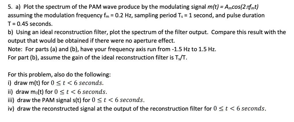 Solved 5 A Plot The Spectrum Of The Pam Wave Produced By The Modulating Signal M T Amcos