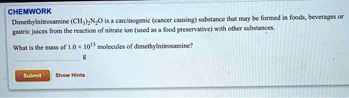 chemwork dimethylnitrosamine chno is carcinogenic cancer causing ...
