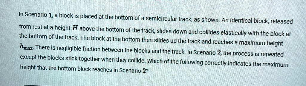 in scenario 1 a block is placed at the bottom of a semicircular track as shown an identical ...