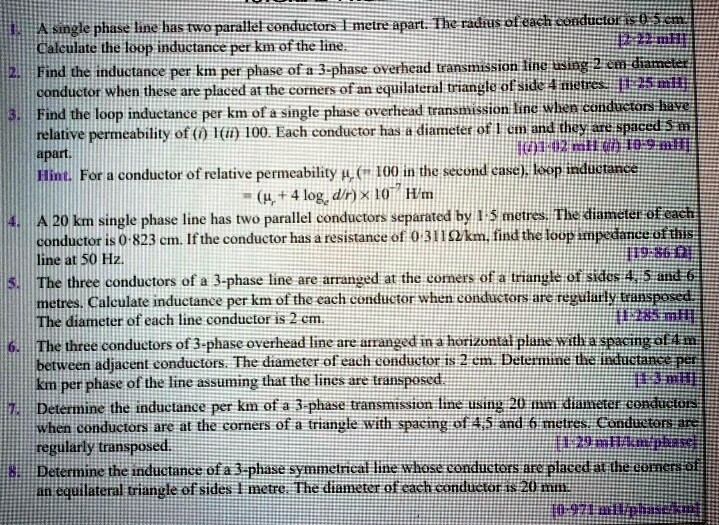 SOLVED: A single phase line has two parallel conductors 1 meter apart ...