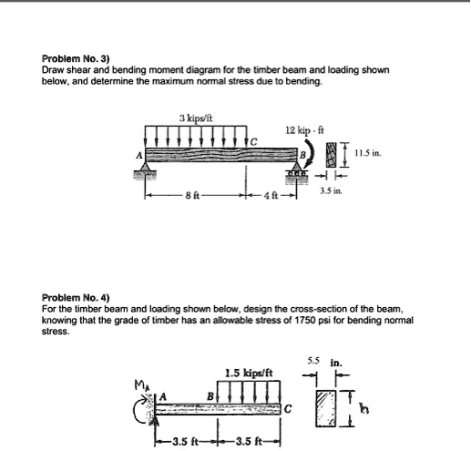 SOLVED: Problem No.3) Draw shear and bending moment diagrams for the ...