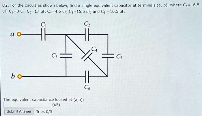 q2 for the circuit as shown below find single equivalent capacitor at ...