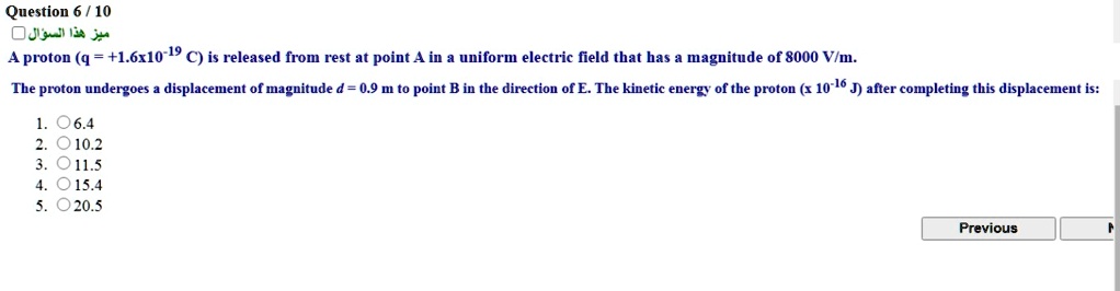 SOLVED: Question Ji Aproton (q +1.6rl0-19 C) is released from rest at point A in uniform ...