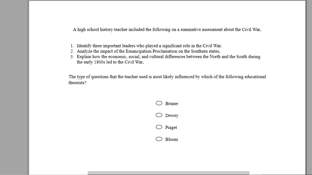 SOLVED: A high school history teacher included the following on a ...
