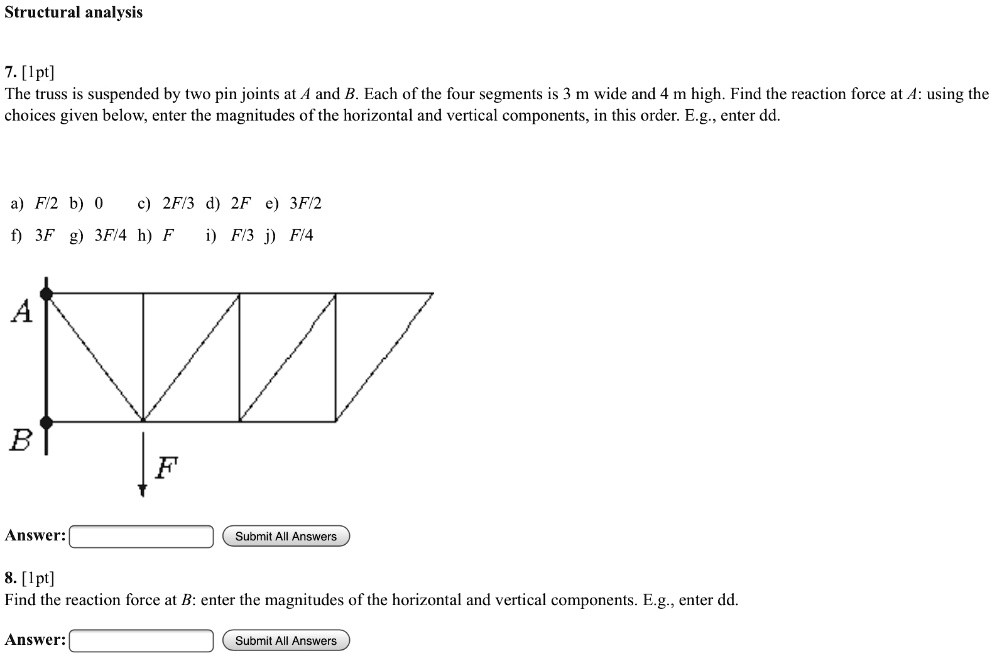SOLVED: Structural ana ysis 7. [Ipt] The truss is suspended by two pin ...