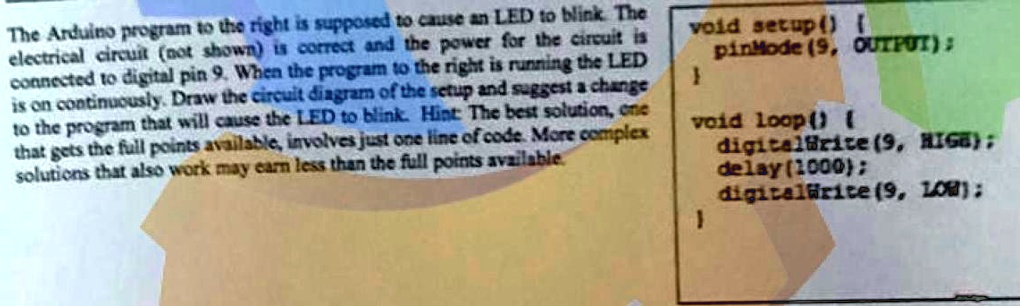 Solved The Arduino Program To The Right Is Supposed To Cause An Led To Blink The Void Setup