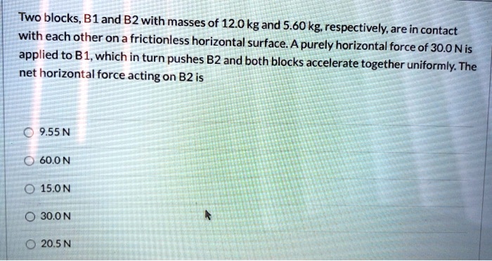 Two blocks, B1 and B2, with masses of 120 kg and 5.60 kg respectively ...