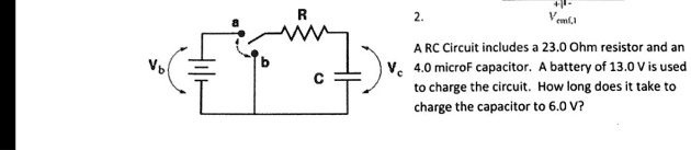 a rc circuit includes ohm resistor and an 40 microf capacitor battery of 130 v is used cnargc ...