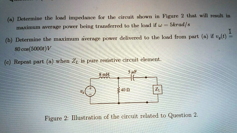 SOLVED: (a) Determine the load impedance for the circuit shown in Figure 2 that will result in ...