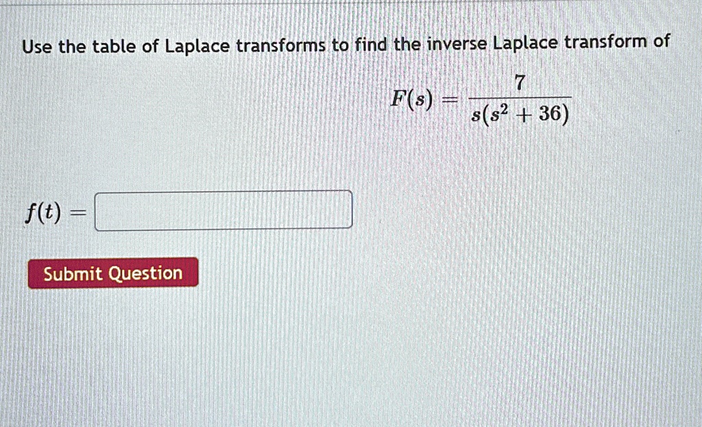 Use the table of Laplace transforms to find the inverse Laplace ...