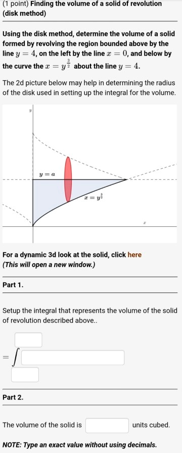 point finding the volume of solid of revolution disk method using the disk method determine the ...