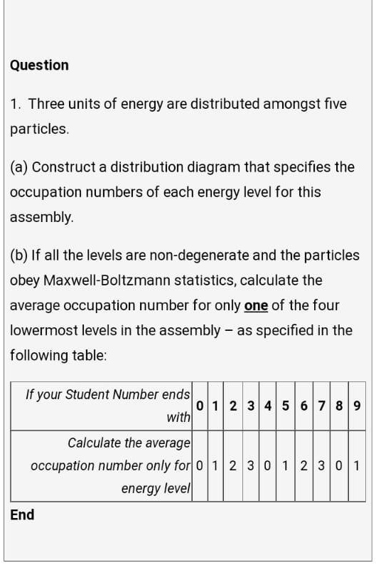 SOLVED: Three units of energy are distributed amongst five particles. a. Construct a ...
