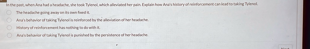 in the past when ana had a headache she took tylenol which alleviated ...