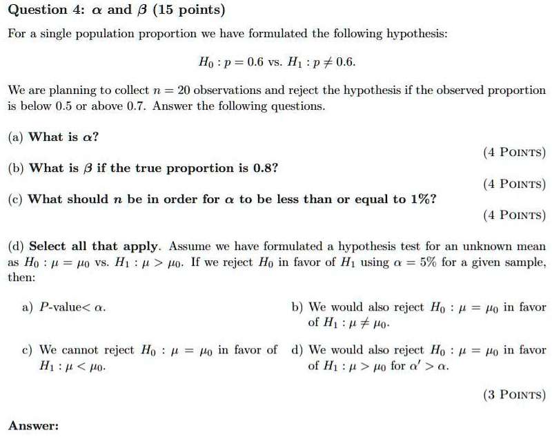 SOLVED: Question 4: and 8 (15 points) For a single population ...