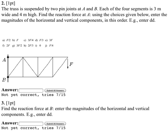 SOLVED: 2 . [Ipt] The truss is suspended by two pin joints at A and B ...