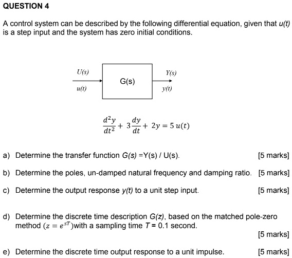 SOLVED: QUESTION 4 A control system can be described by the following ...