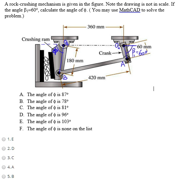 A rock-crushing mechanism is given in the figure. Note the drawing is ...