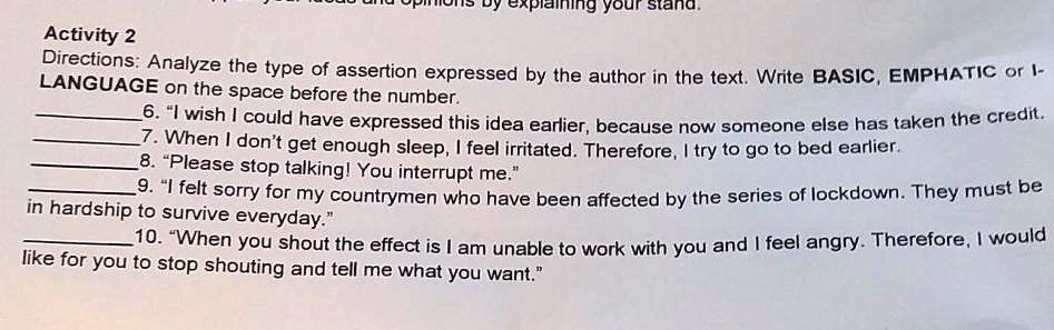 Help Po Plzzzzzzzzzzzzzz Dy Expiaining Youn Stana Activity 2 Directions Analyze The Type Of