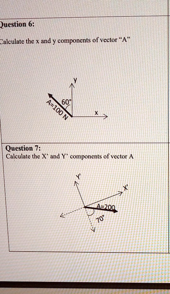 SOLVED: Question 6: Calculate the X and Y components of vector "A" A = 100 N, 60.5Â° Question 7 ...