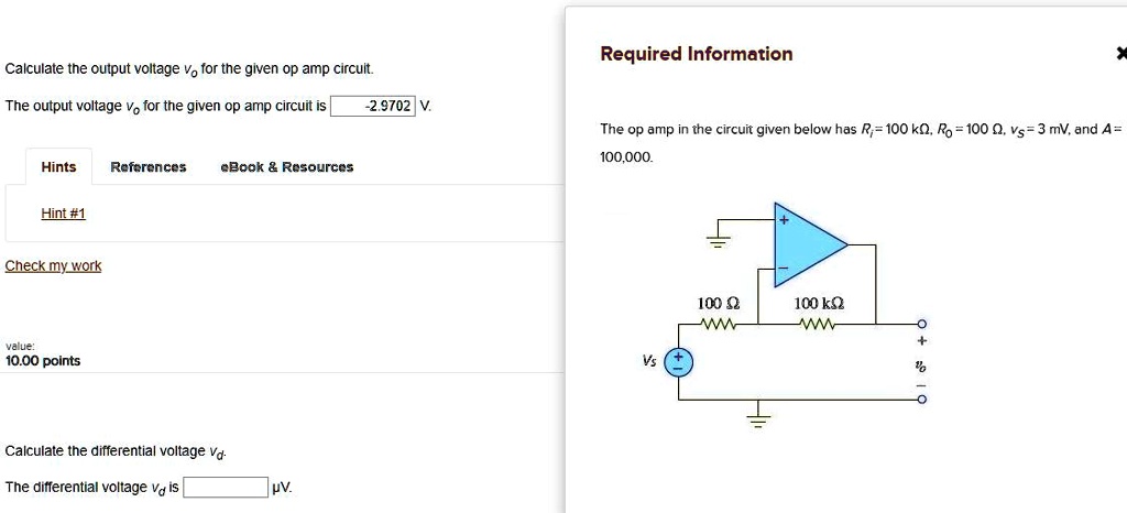 SOLVED: Calculate the output voltage V for the given op amp circuit. The output voltage v for ...