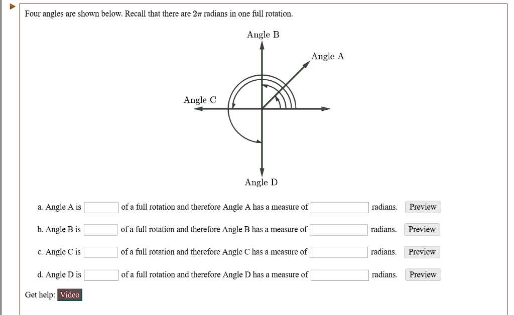 SOLVED: Four angles are shown below. Recall that there are 2r radians ... SOLVED: Four angles are shown below. Recall that there are 2r radians ...