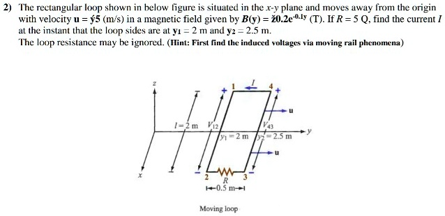 2) The rectangular loop shown in below figure is situated in the x-y plane and moves away from ...