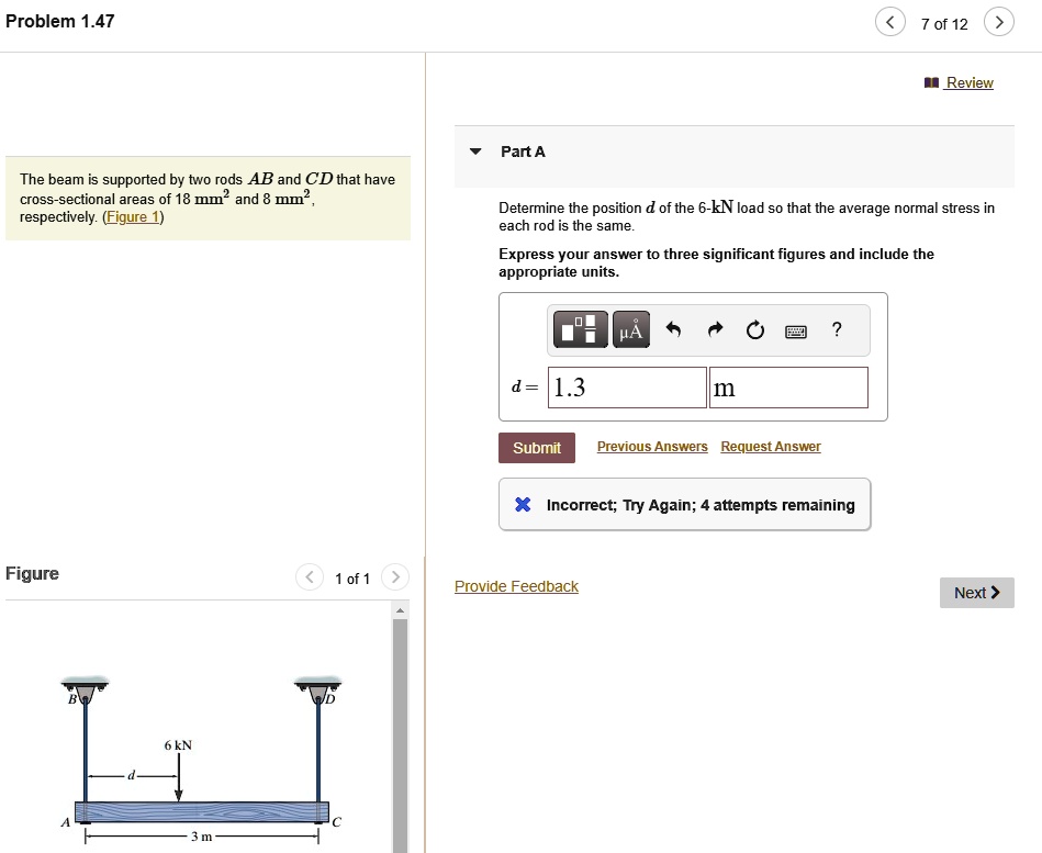 problem 147 the beam is supported by two rods ab and cd that have cross ...