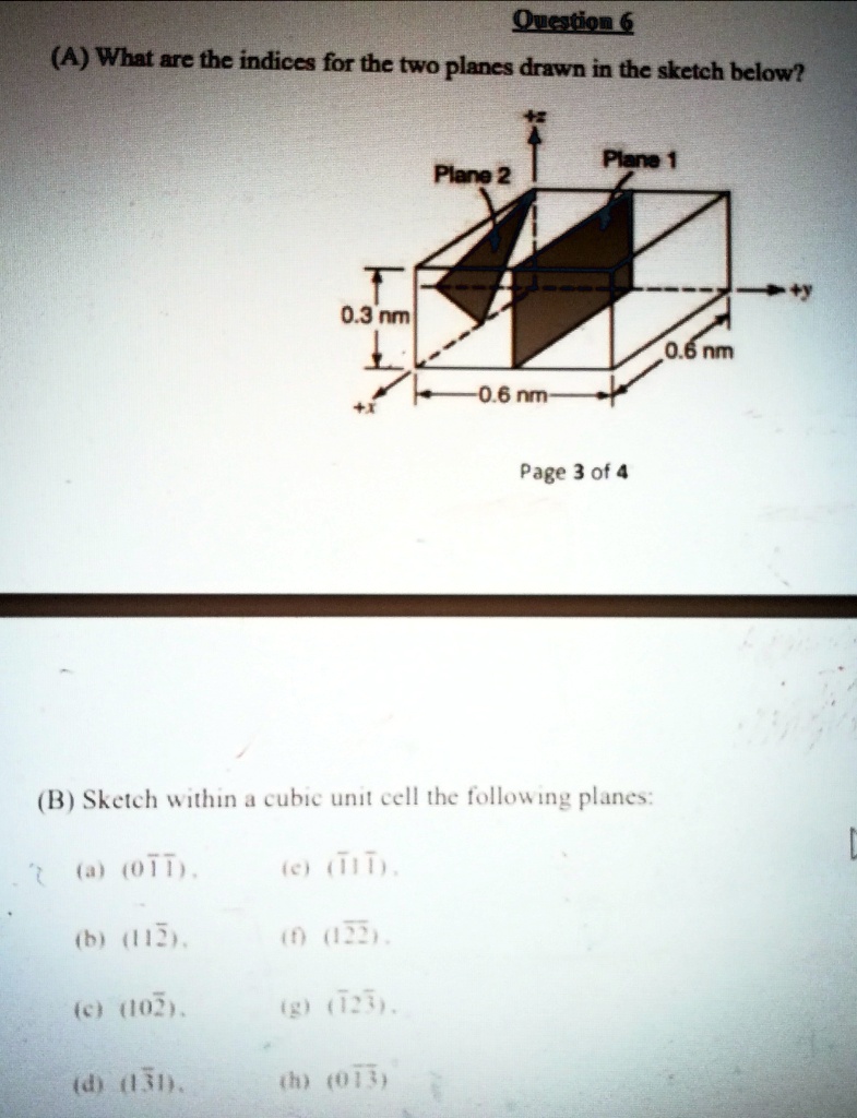 Question 6 (A) What are the indices for the two planes drawn in the ...
