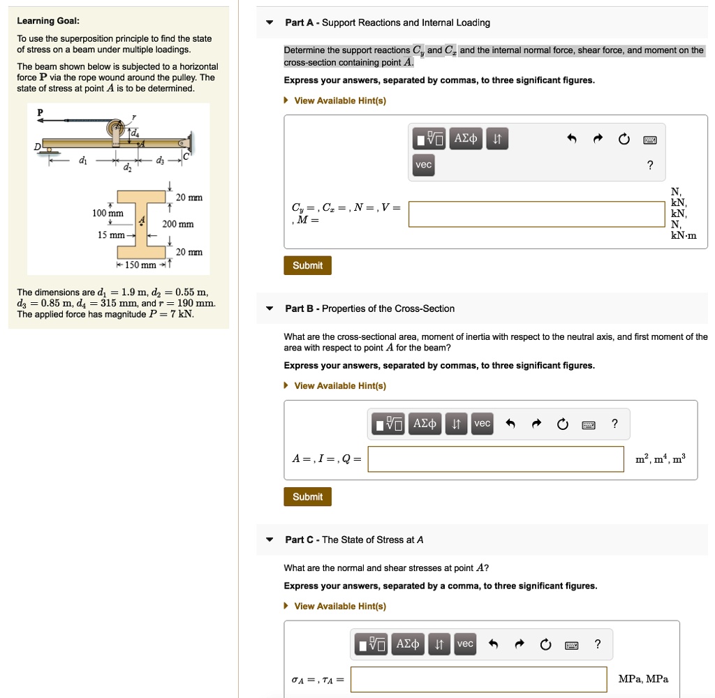 SOLVED: Learning Goal: Part A - Support Reactions and Internal Loading To use the superposition ...