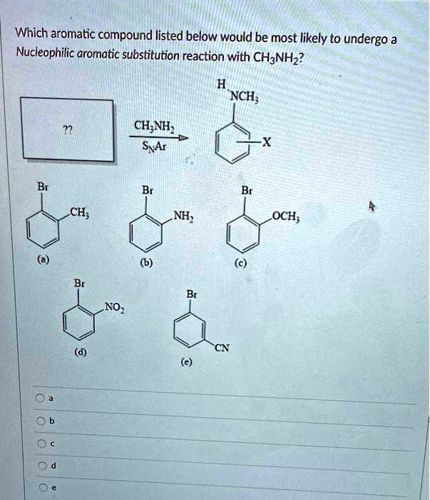 SOLVED: Which aromatic compound listed below would be most likely to ...