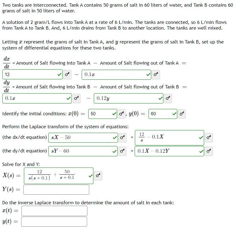 SOLVED: Two tanks are interconnected. Tank A contains 50 grams of salt ...