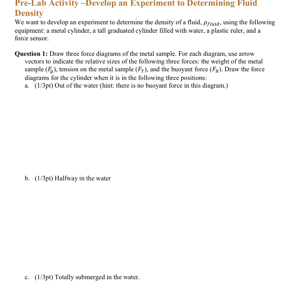 SOLVED: Pre-Lab Activity: Developing an Experiment to Determine Fluid ...