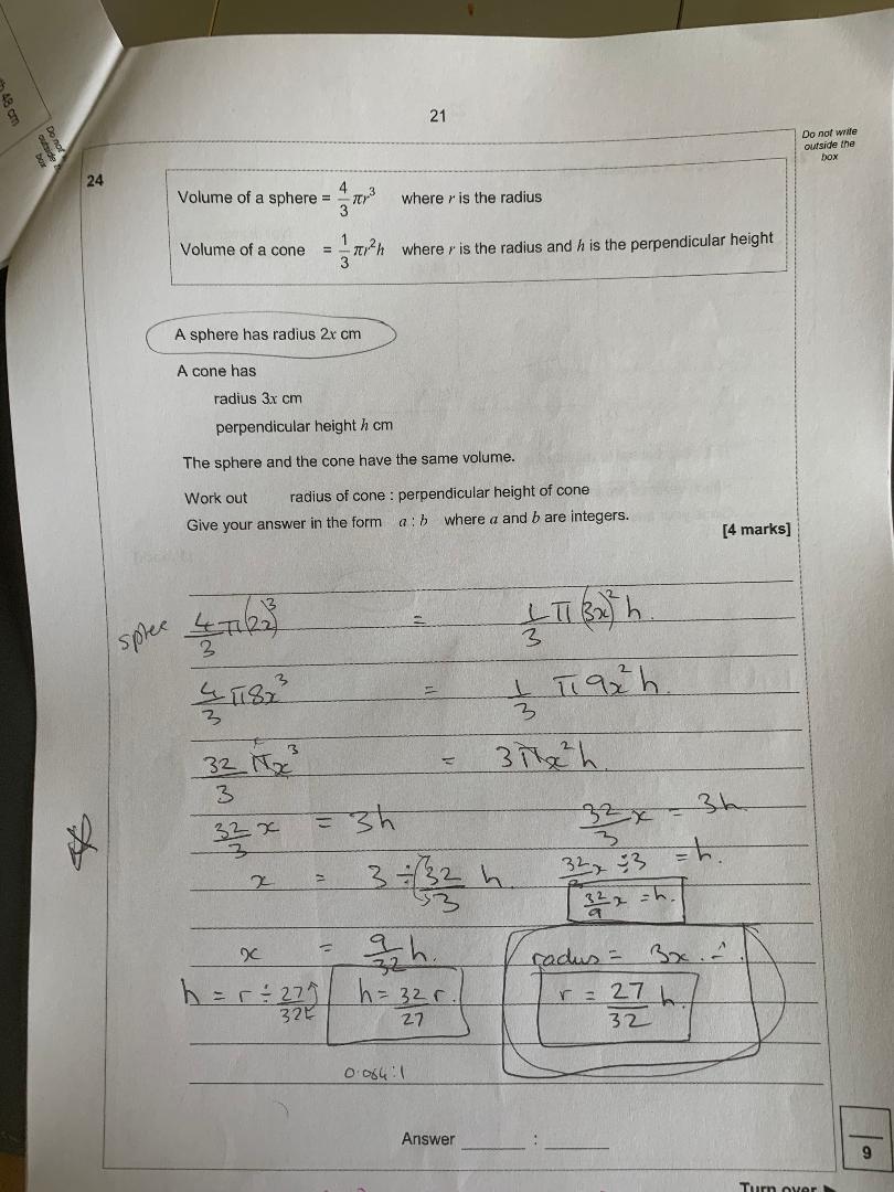 SOLVED: 24 21 Do not wite outside the box A sphere has radius 2 x cm A ... SOLVED: 24 21 Do not wite outside the box A sphere has radius 2 x cm A ...
