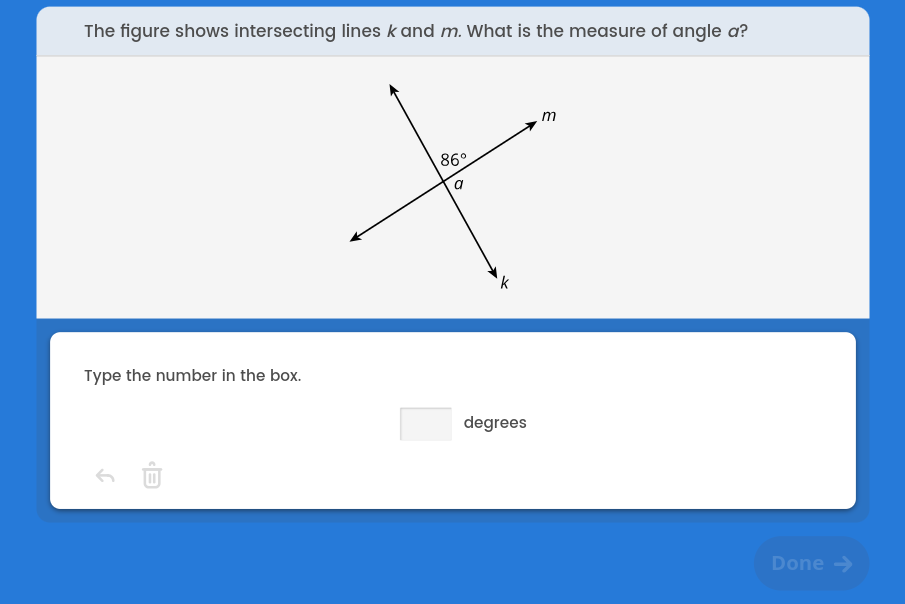 The figure shows intersecting lines k and m. What is the measure of ...