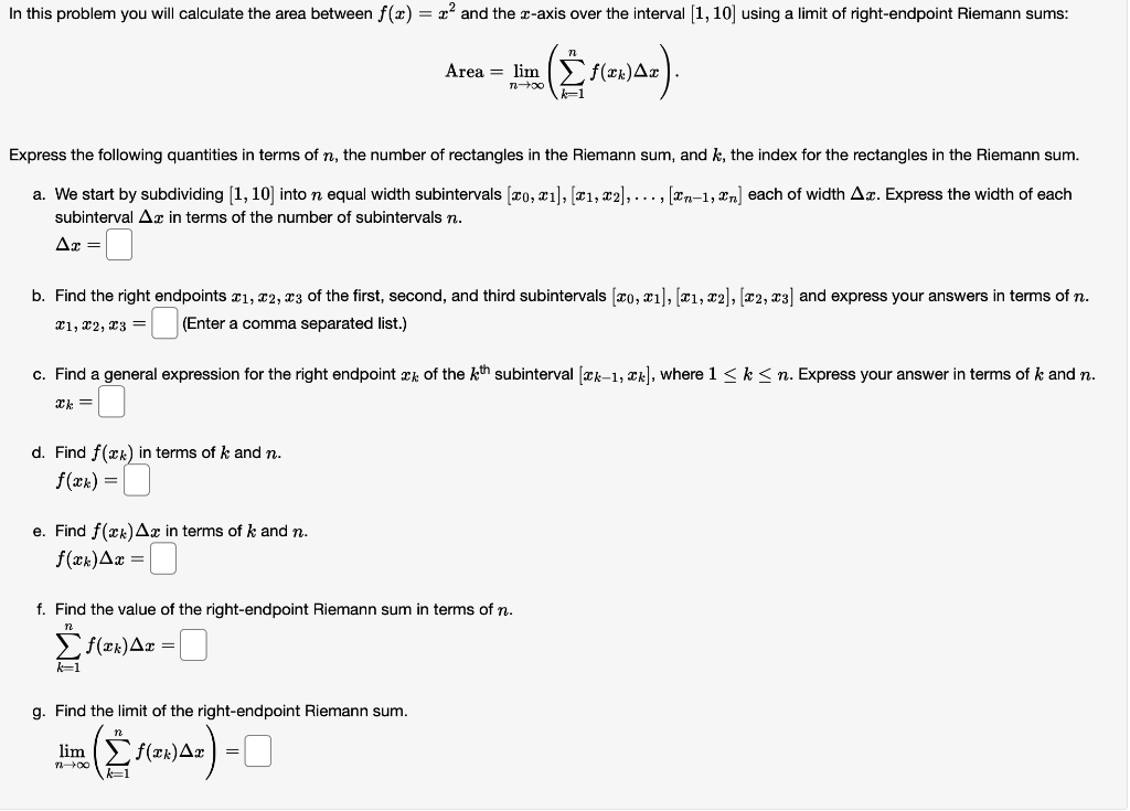 SOLVED: In this problem you will calculate the area between f() = 2 and the -axis over the ...