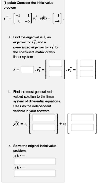 SOLVED:point) Consider the initial value problem y" =[ 3 v-[4J Find the ...