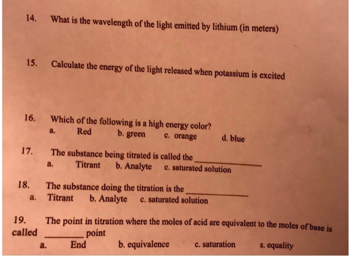 14. What is the wavelength of the light emitted by lithium (in meters ...